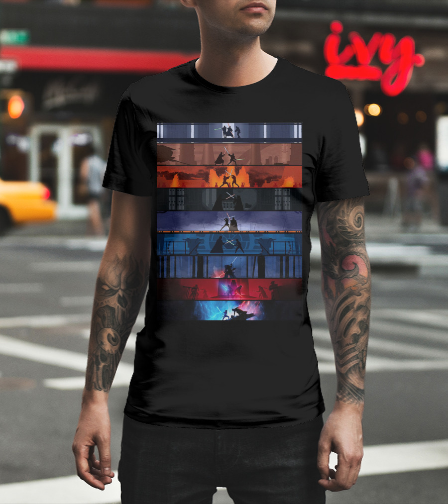 Star Wars Iconic Lightsaber Duels Across Saga T-Shirt
