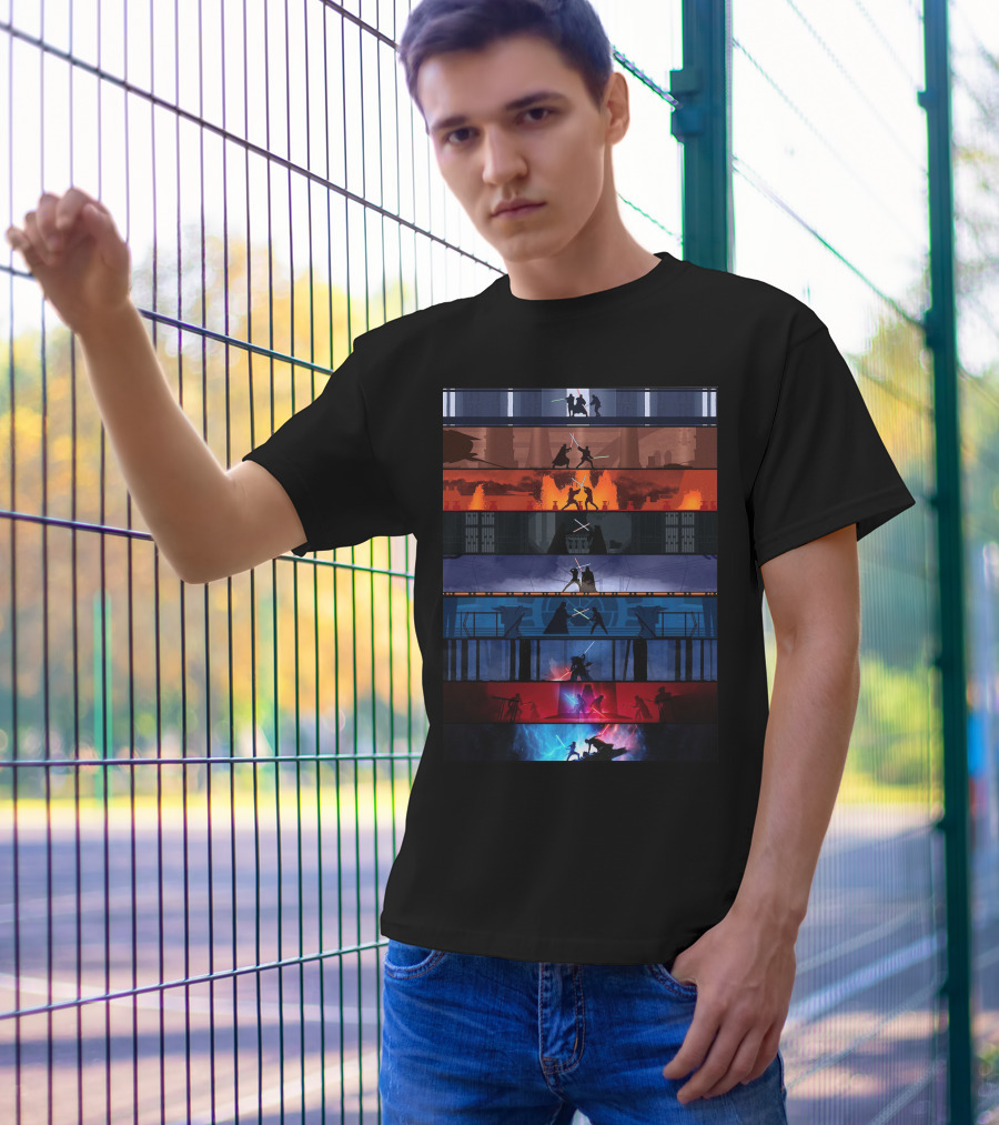 Star Wars Iconic Lightsaber Duels Across Saga T-Shirt
