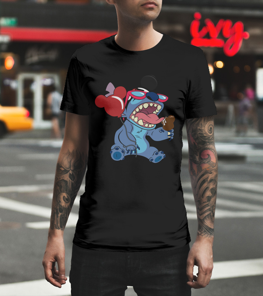 Stitch Vacay Mode With Ice Cream And Mickey Balloon T-Shirt