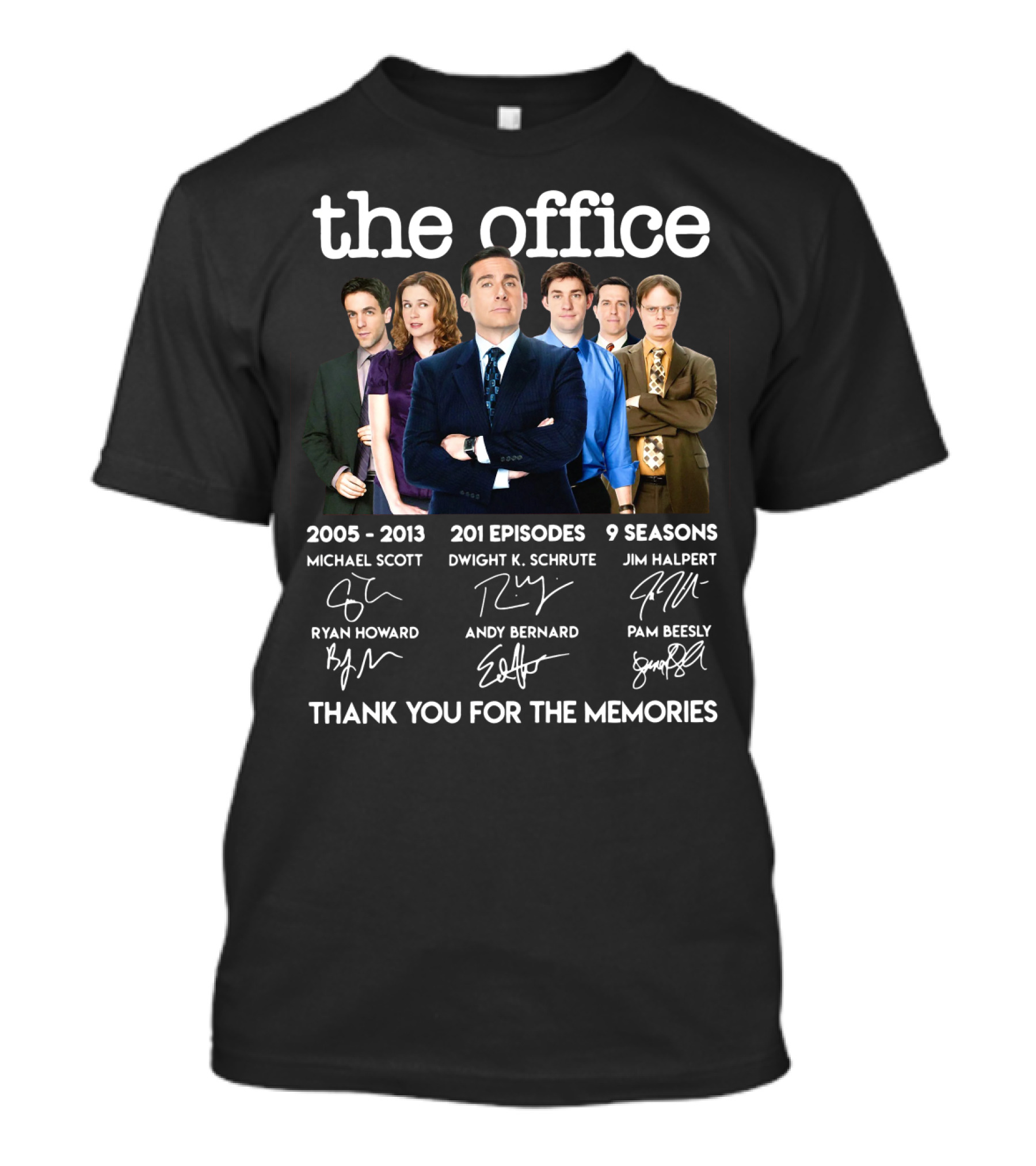 The Office 2005-2013 Thank You For The Memories 201 Episodes 9 Seasons Michael Scott Dwight K. Schrute Jim Halpert Pam Beesly Ryan Howard Andy Bernard T-Shirt