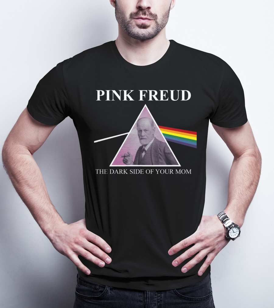 Pink Freud The Dark Side Of Your Mom Sigmund Freud Rainbow Prism Triangle T-Shirt