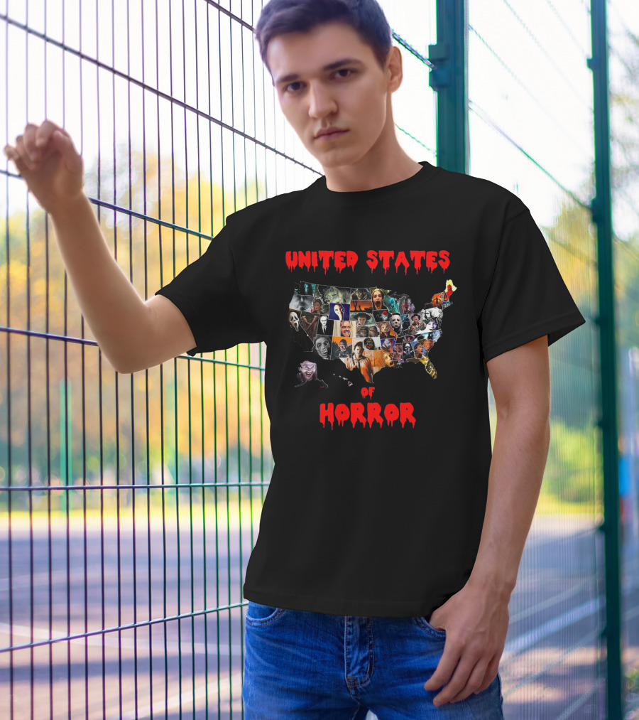 United States Of Horror Iconic Movie Villains Collage T-Shirt