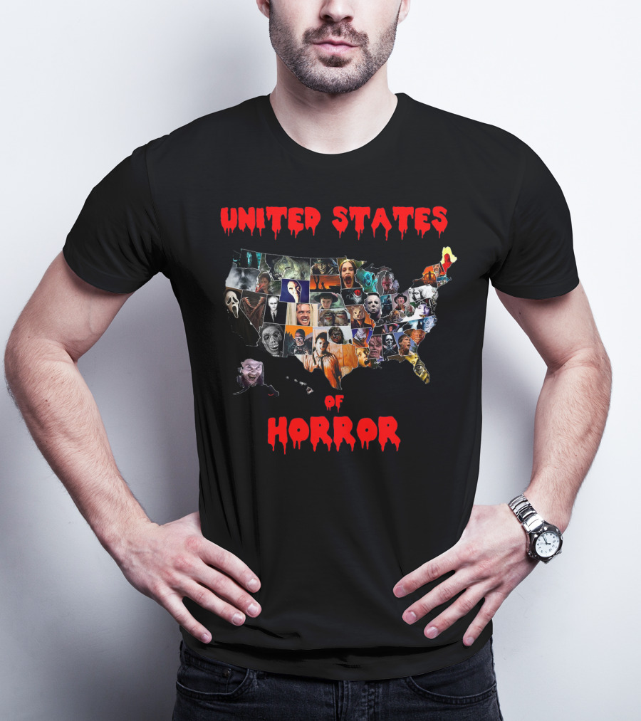 United States Of Horror Iconic Movie Villains Collage T-Shirt