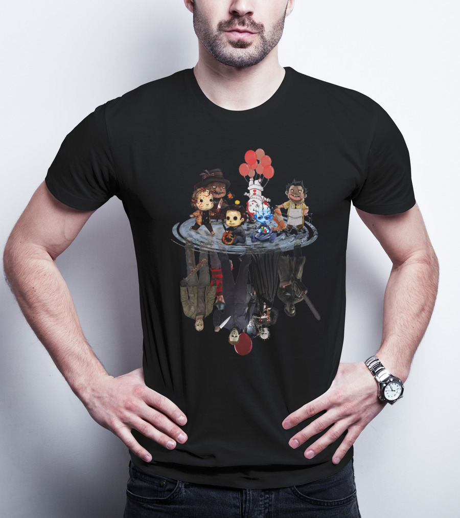 Horror Icons Reflections With Balloons And Shadows T-Shirt