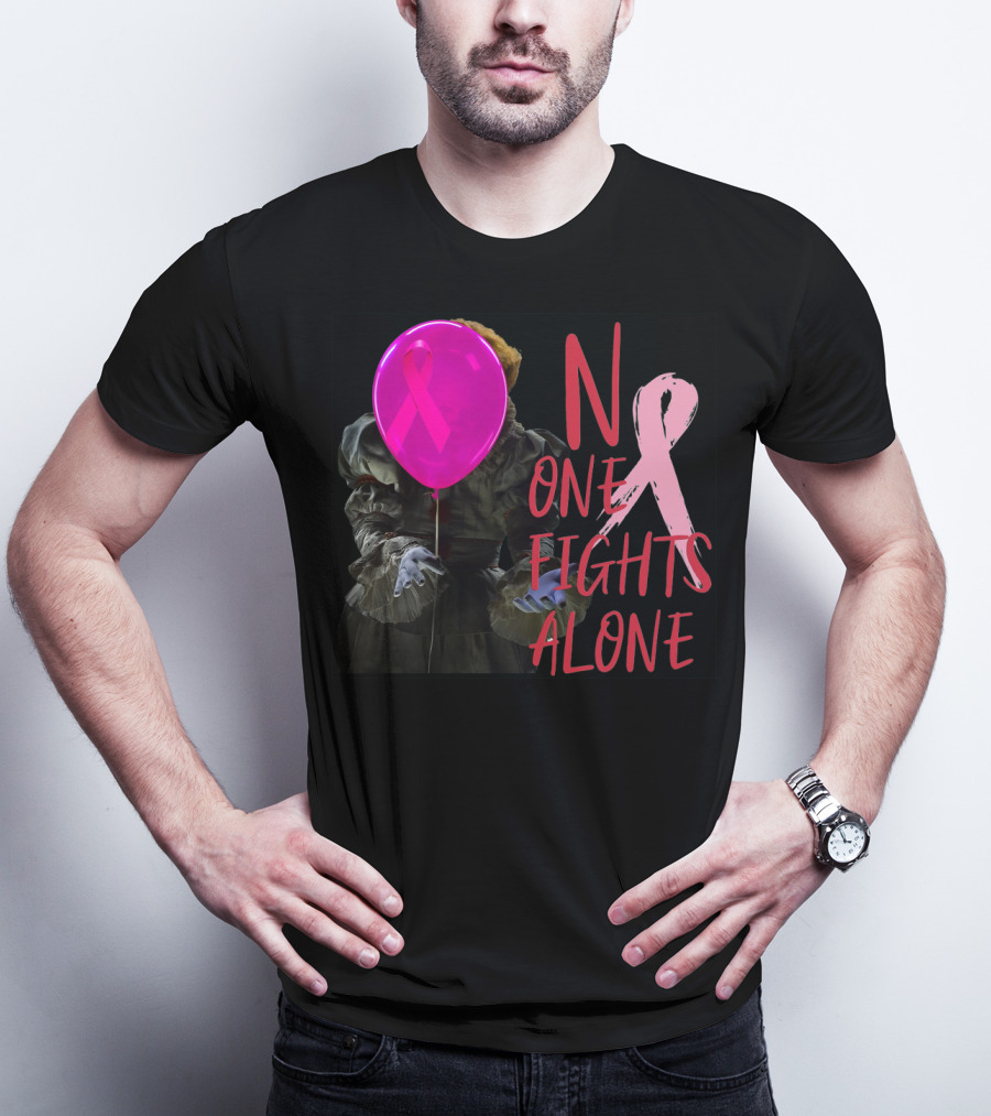 Pennywise No One Fights Alone Breast Cancer Awareness Pink Ribbon Balloon T-Shirt