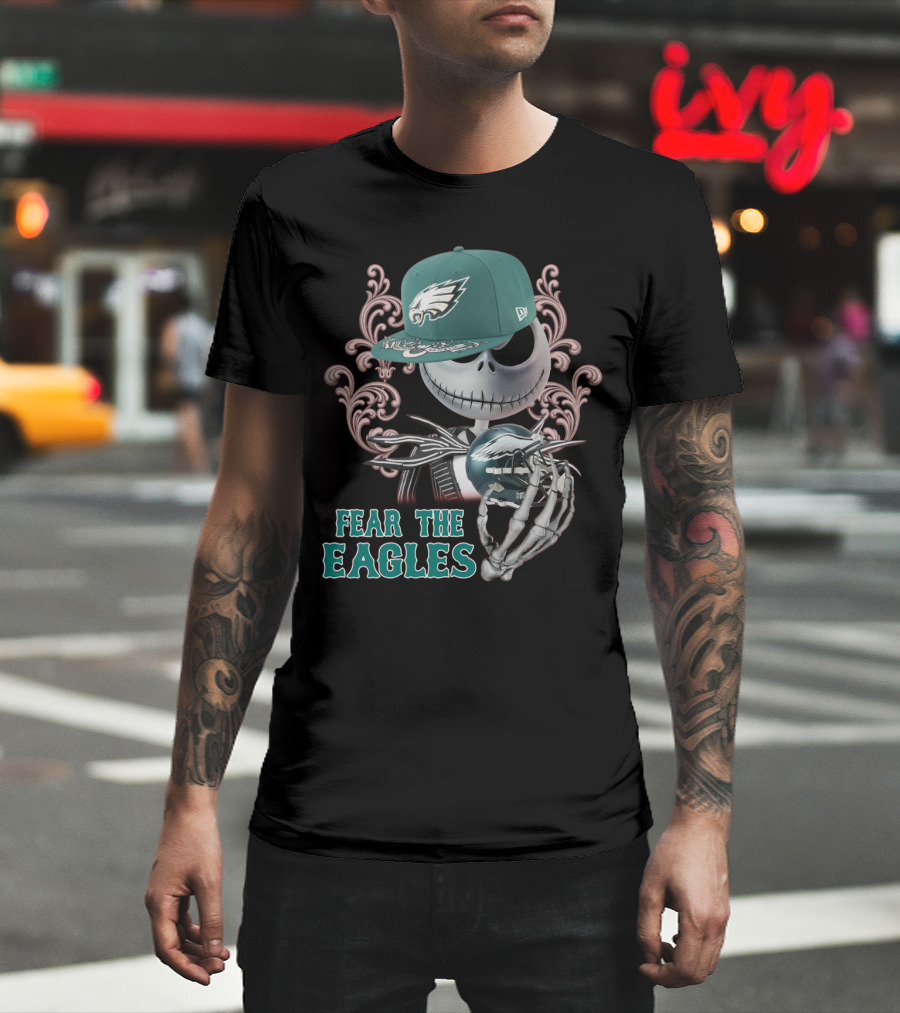 Jack Skellington Fear The Eagles Philadelphia Football T-Shirt