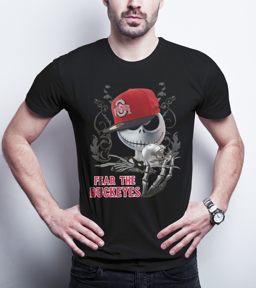 Jack Skellington Wearing Ohio State Buckeyes Hat Fear The Buckeyes T-Shirt