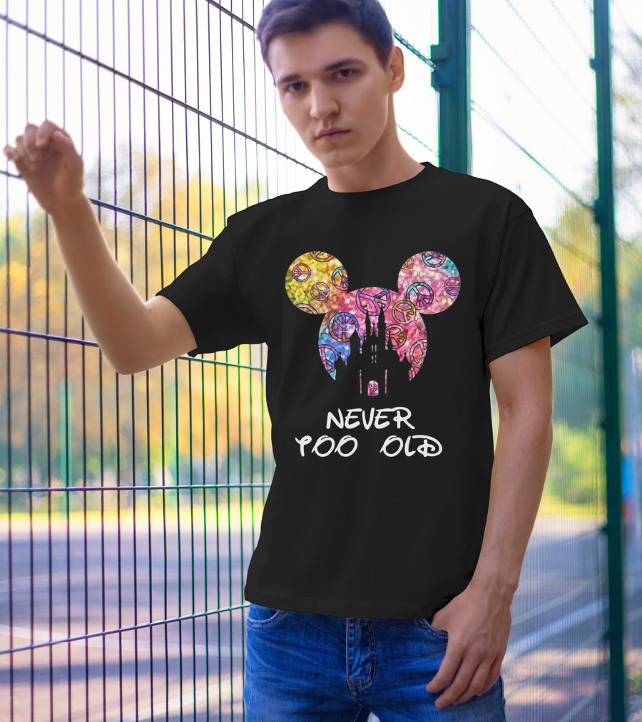 Mickey Never Too Old For Disney Castle Peace Signs T-Shirt