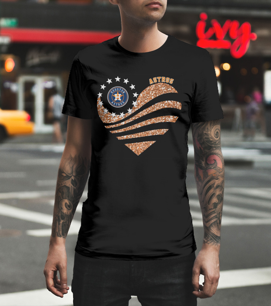 Houston Astros Heart Glitter Stars T-Shirt
