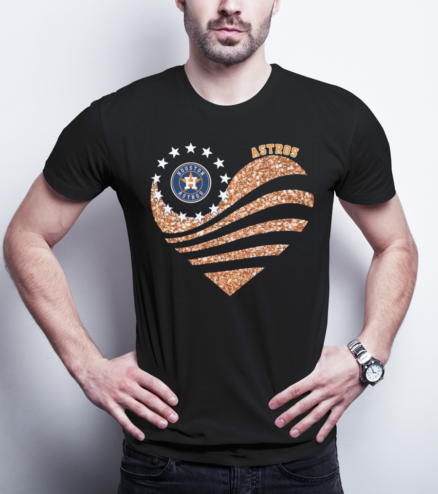 Houston Astros Heart Glitter Stars T-Shirt