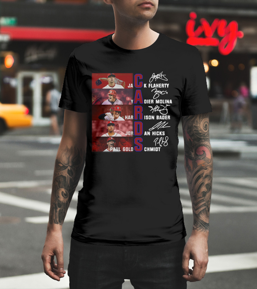 Cards Jack Flaherty Yadier Molina Harrison Bader Jordan Hicks Paul Goldschmidt T-Shirt