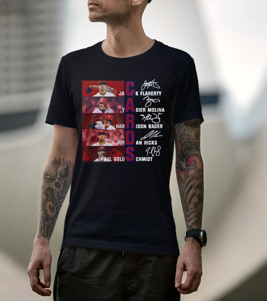 Cards Jack Flaherty Yadier Molina Harrison Bader Jordan Hicks Paul Goldschmidt T-Shirt