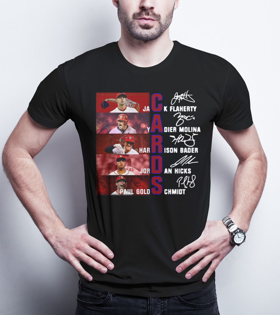 Cards Jack Flaherty Yadier Molina Harrison Bader Jordan Hicks Paul Goldschmidt T-Shirt