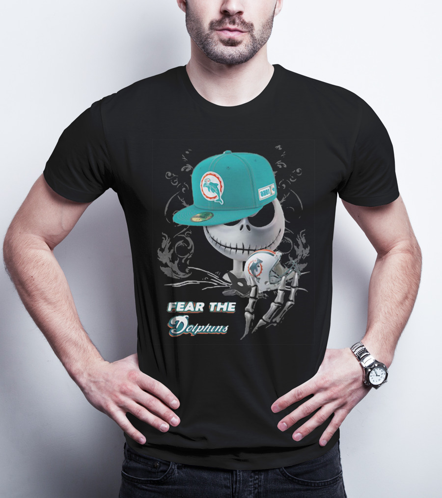 Fear The Dolphins Jack Skellington Miami Dolphins T-Shirt