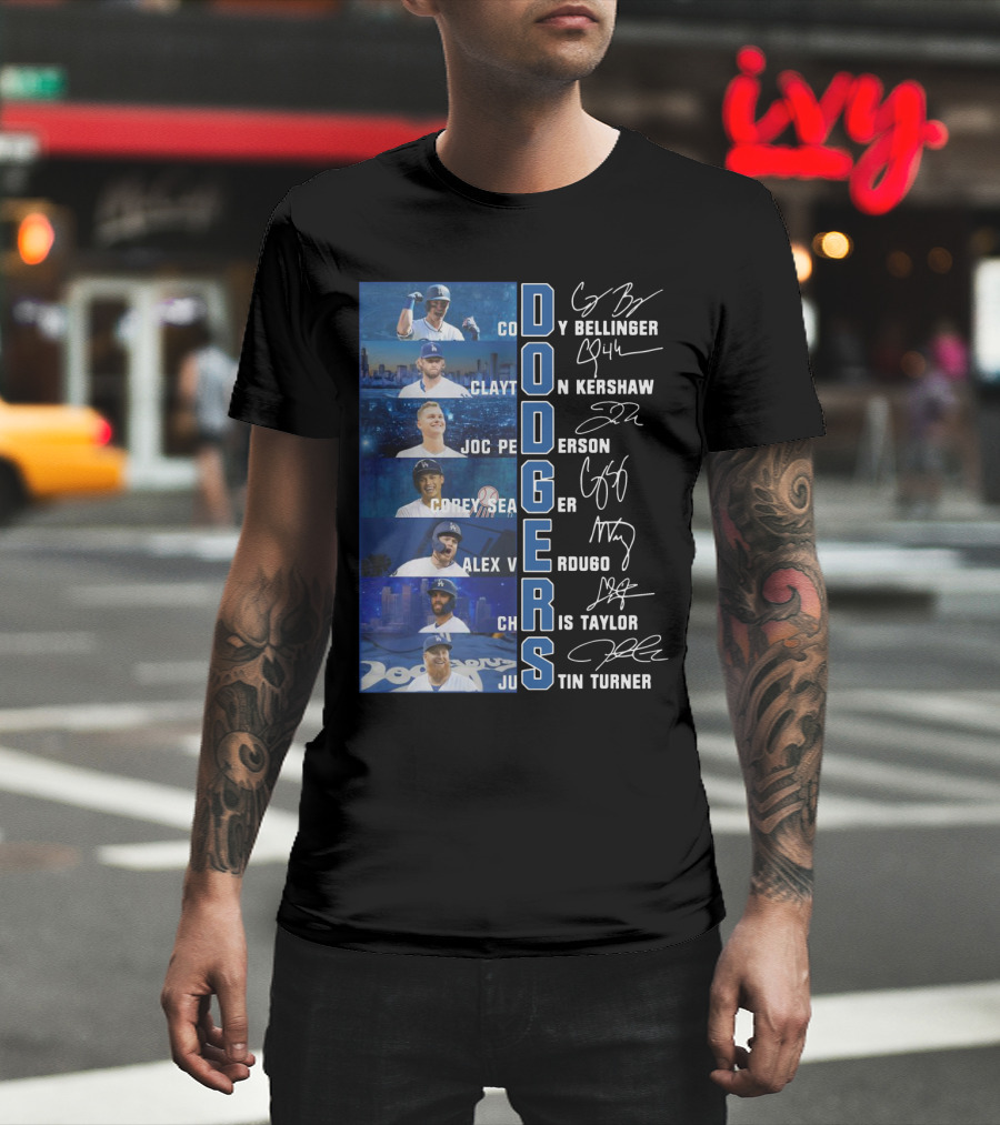 Dodgers Cody Bellinger Clayton Kershaw Joc Pederson Corey Seager Alex Verdugo Chris Taylor Justin Turner T-Shirt