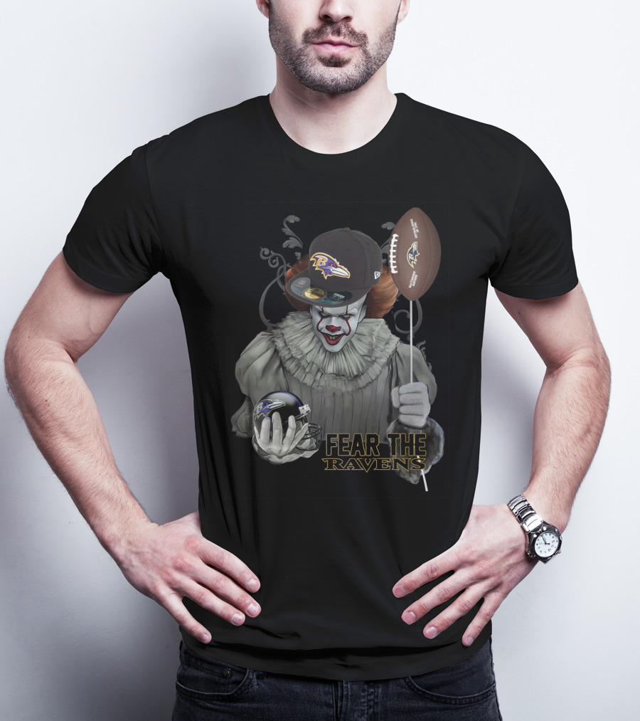 Pennywise Holding Baltimore Ravens Football And Helmet Fear The Ravens T-Shirt