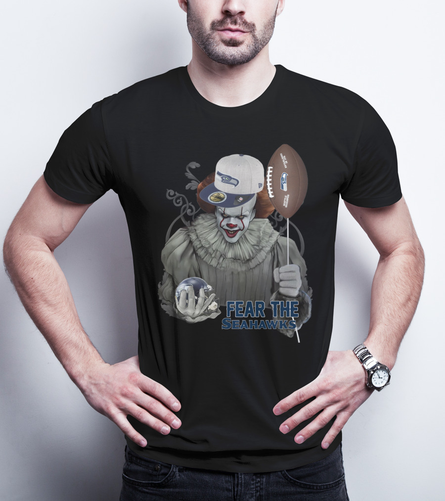 Pennywise Holding Seattle Seahawks Football And Wearing Seahawks Cap T-Shirt