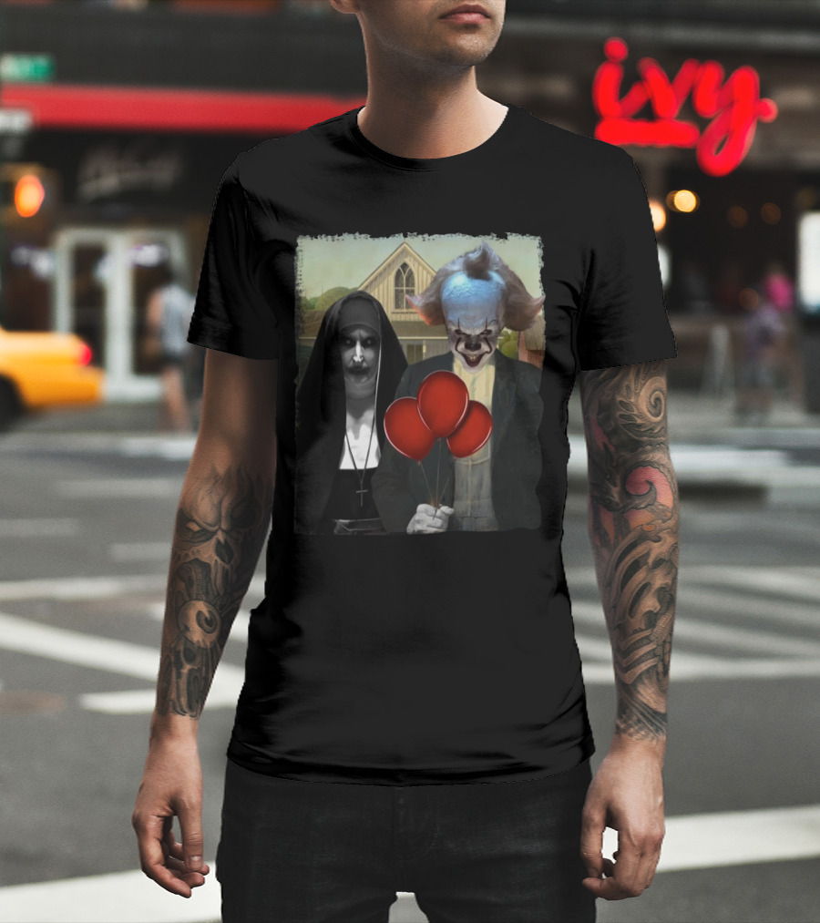 It Pennywise Valak The Nun American Gothic Red Balloons T-Shirt