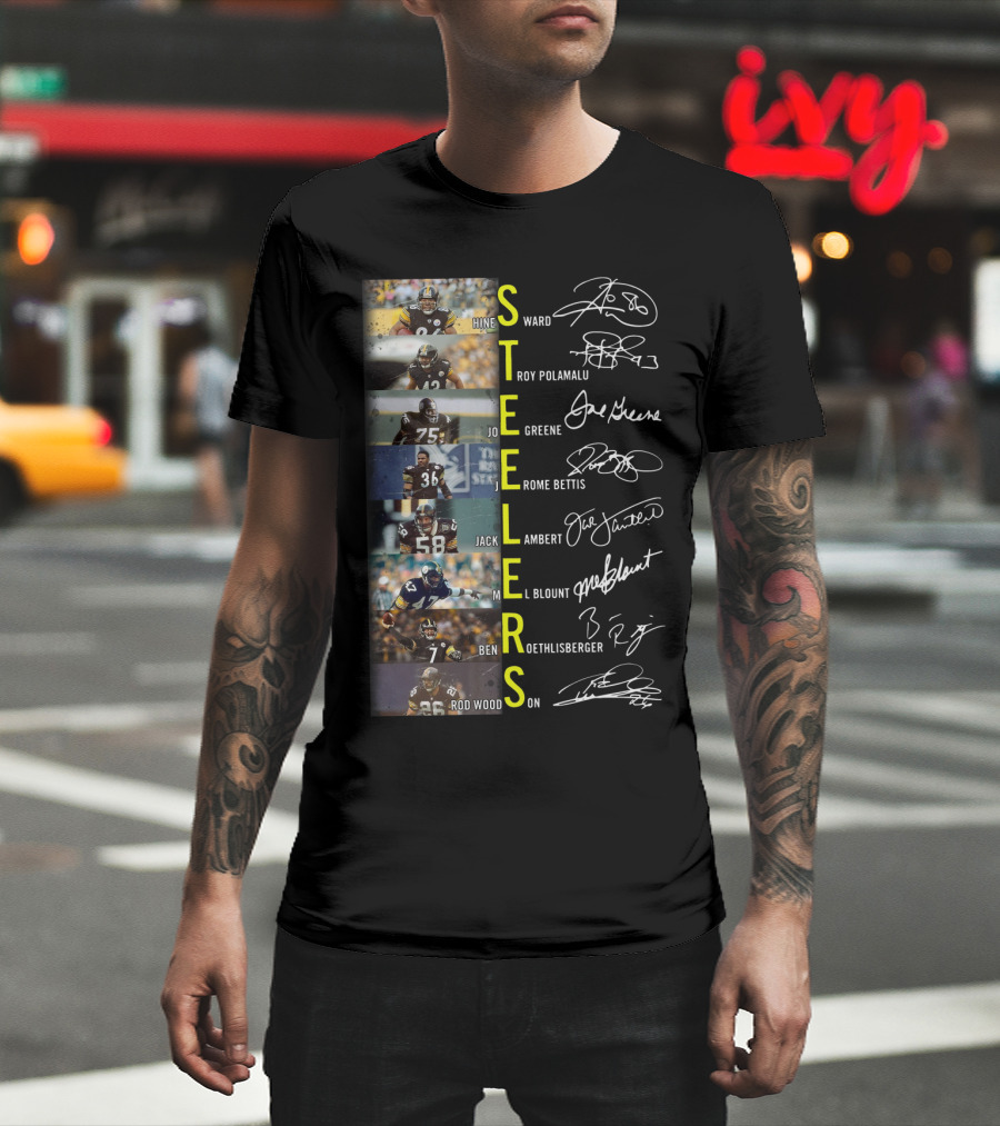 Steelers Hines Ward Troy Polamalu Joe Greene Jerome Bettis Jack Lambert Mel Blount Ben Roethlisberger Rod Woodson T-Shirt