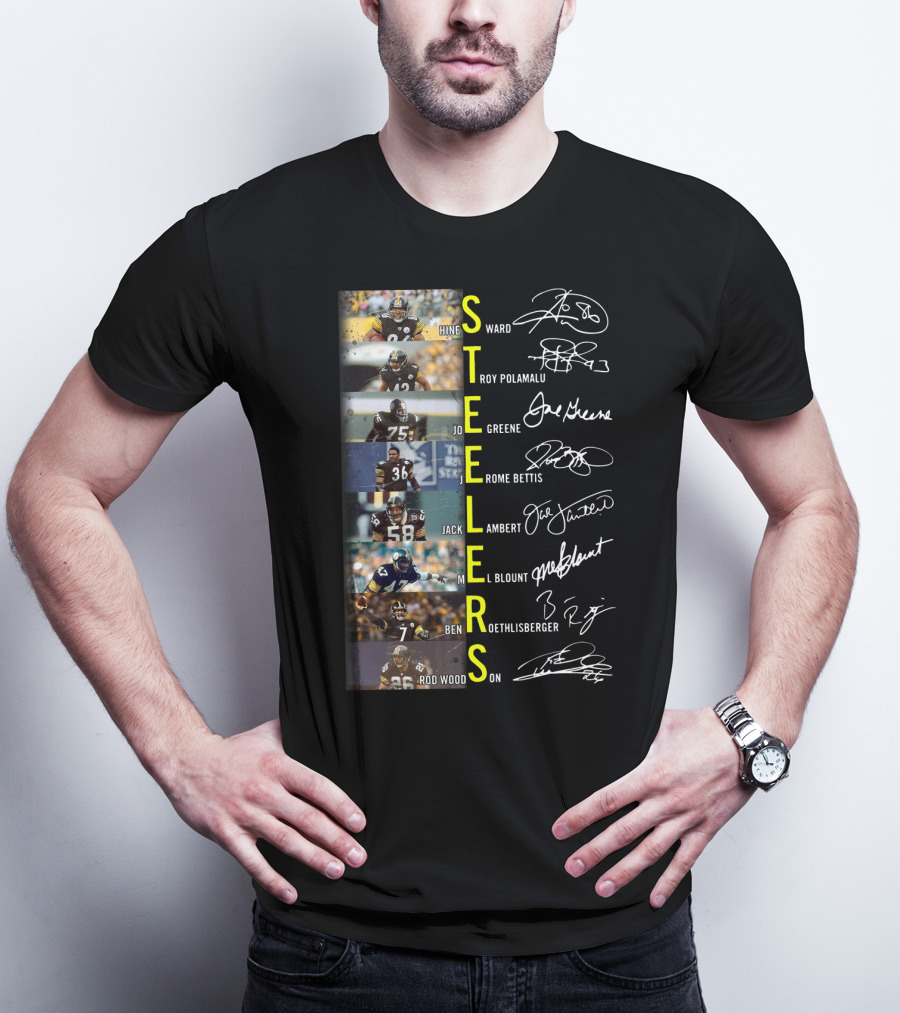 Steelers Hines Ward Troy Polamalu Joe Greene Jerome Bettis Jack Lambert Mel Blount Ben Roethlisberger Rod Woodson T-Shirt