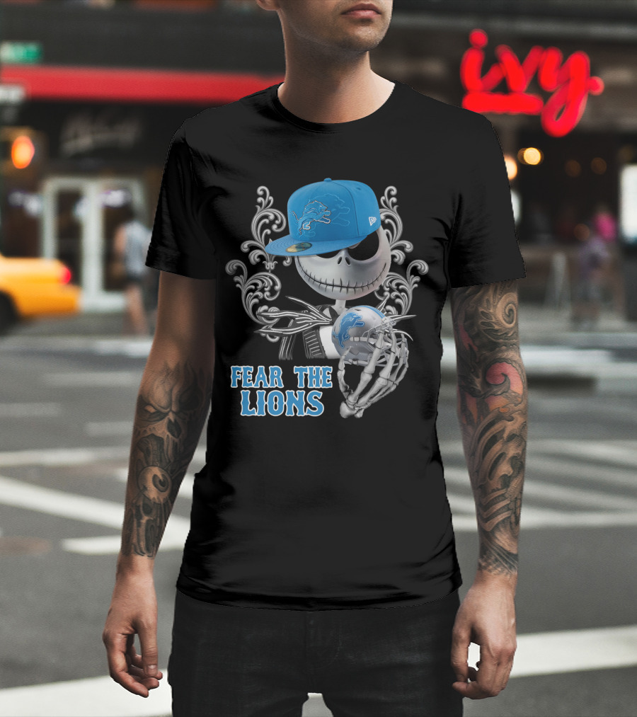 Jack Skellington Detroit Lions Football Crossover Fear The Lions T-Shirt