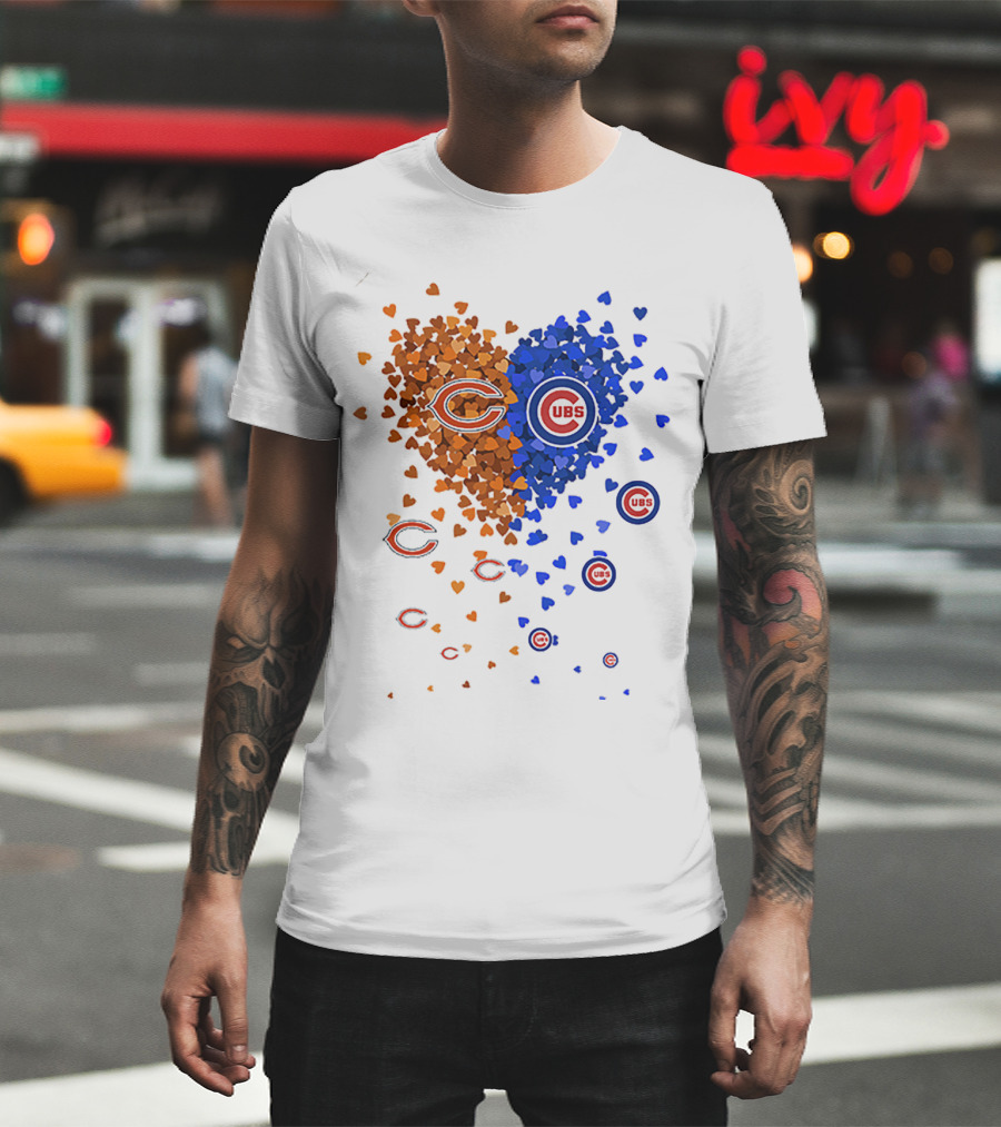 Chicago Bears Cubs Heart Logo Fusion T-Shirt