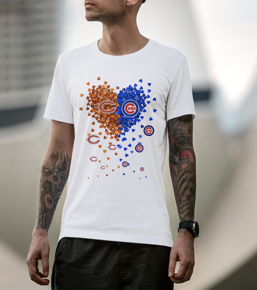Chicago Bears Cubs Heart Logo Fusion T-Shirt