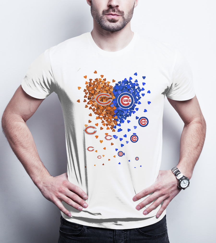 Chicago Bears Cubs Heart Logo Fusion T-Shirt