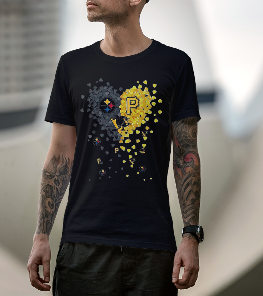 Pittsburgh Steelers Penguins Pirates Heart T-Shirt