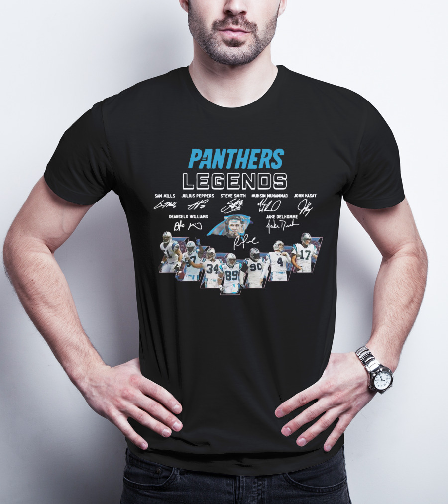 Panthers Legends Sam Mills Julius Peppers Steve Smith Muhsin Muhammad John Kasay Deangelo Williams Jake Delhomme T-Shirt