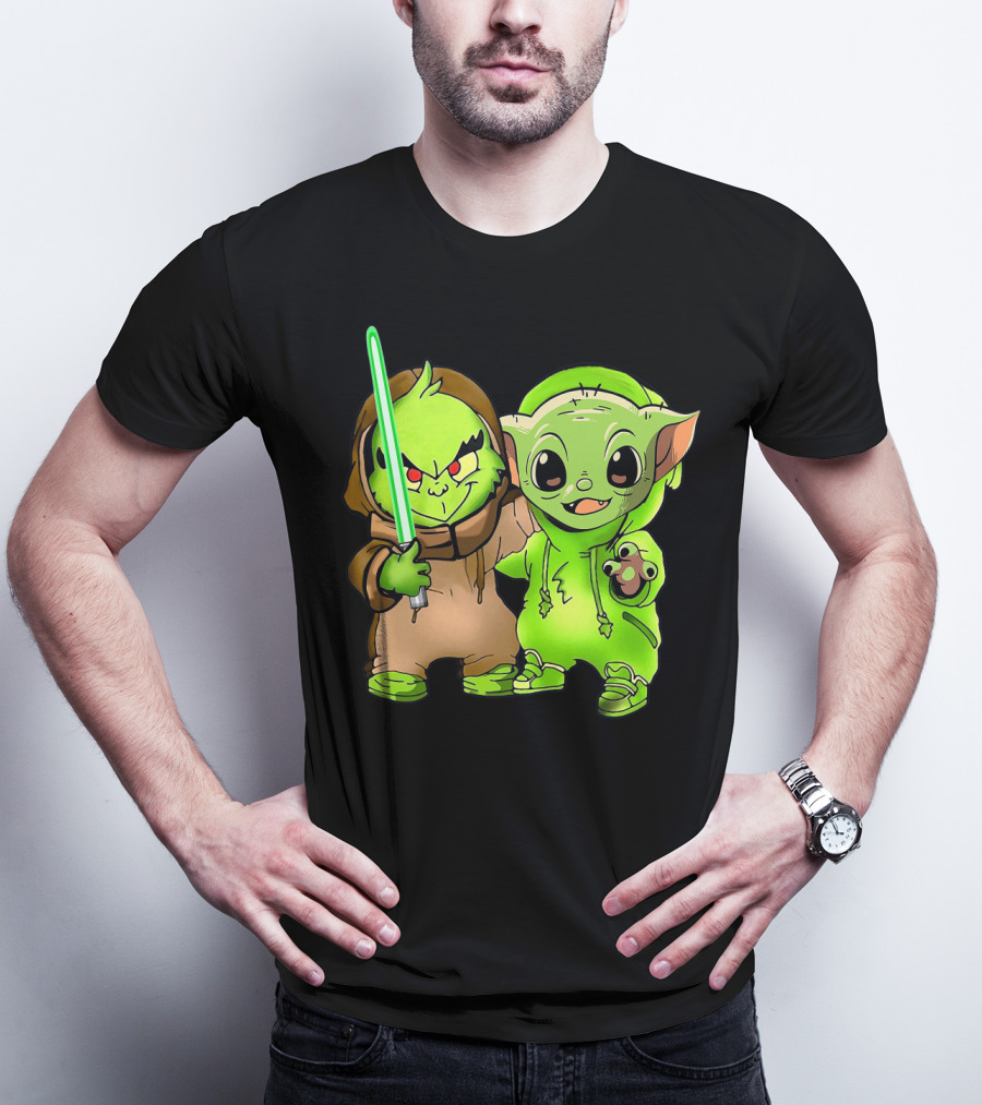BABY YODA AND BABY GRINCH LIGHTSABER DUO T-Shirt