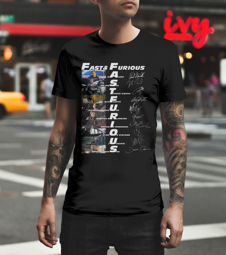 FAST AND FURIOUS PAUL WALKER VIN DIESEL TYRESE GIBSON MICHELLE RODRIGUEZ JORDANA BREWSTER NATHALIE EMMANUEL JASON STATHAM LUDACRIS DWAYNE JOHNSON T-Shirt