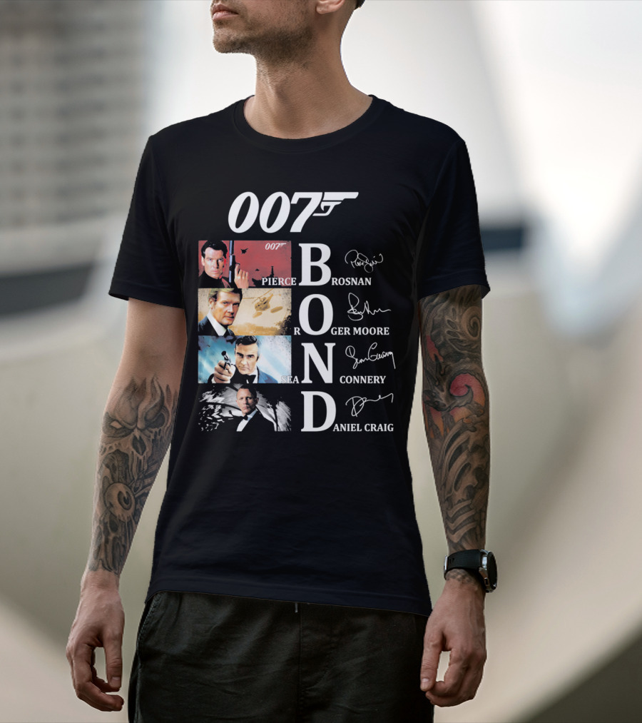 Bond Evolution Pierce Brosnan Roger Moore Sean Connery Daniel Craig T-Shirt