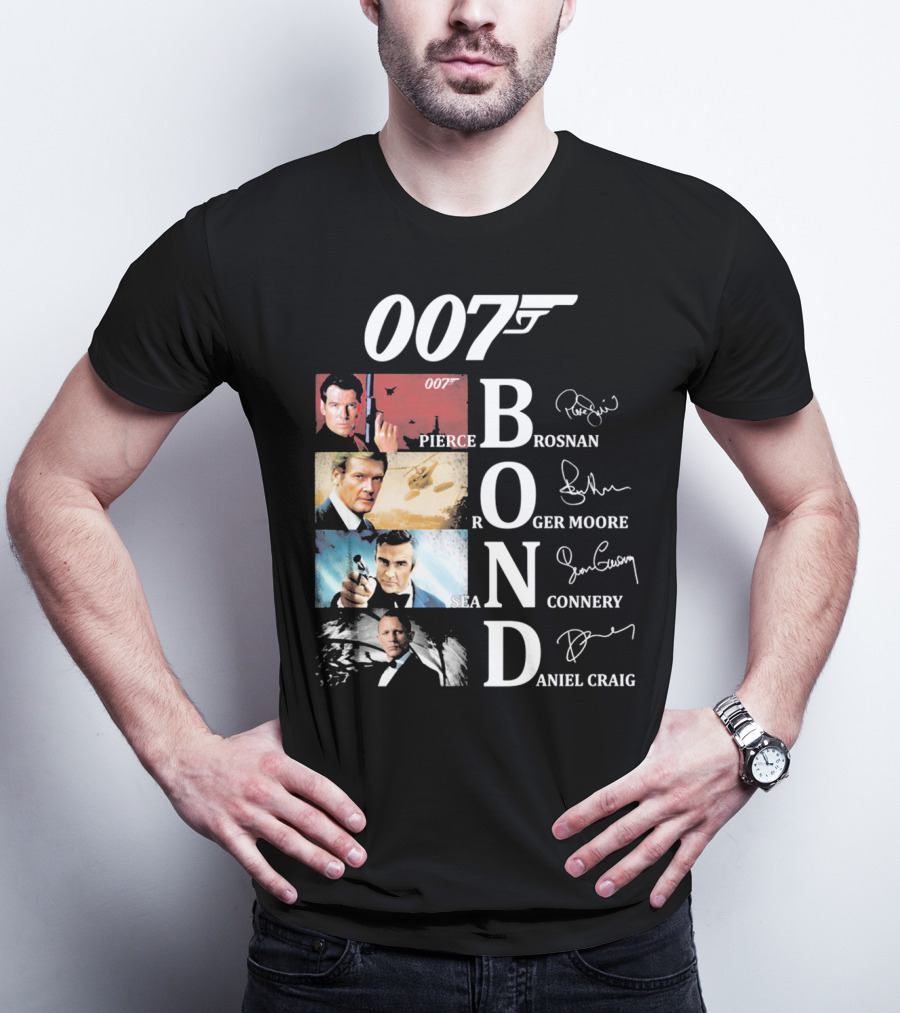 Bond Evolution Pierce Brosnan Roger Moore Sean Connery Daniel Craig T-Shirt