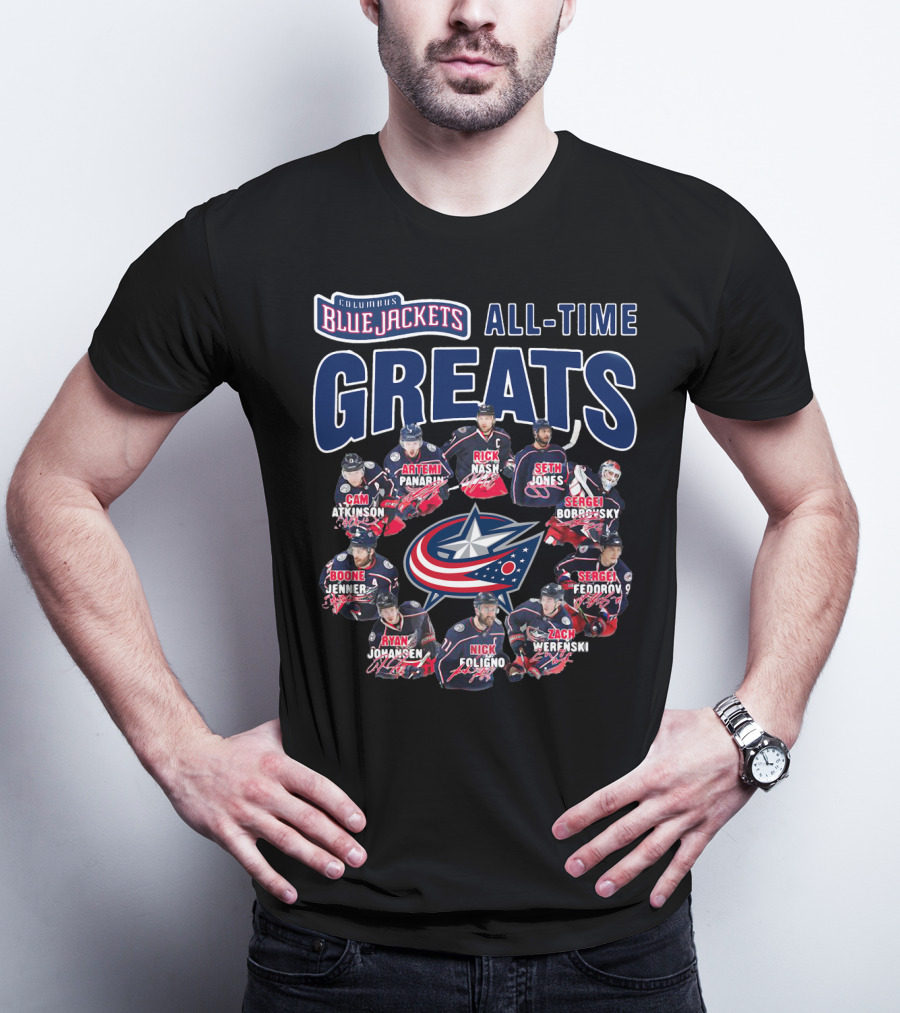 Columbus Blue Jackets All-Time Greats Artemi Panarin Rick Nash Seth Jones Sergei Bobrovsky Cam Atkinson Boone Jenner Sergei Fedorov Ryan Johansen Nick Foligno Zach Werenski T-Shirt