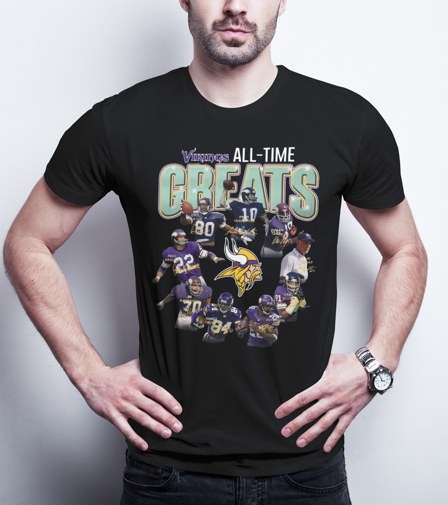 Vikings All-Time Greats Fran Tarkenton Chris Carter Paul Krause Randy Moss Adrian Peterson T-Shirt
