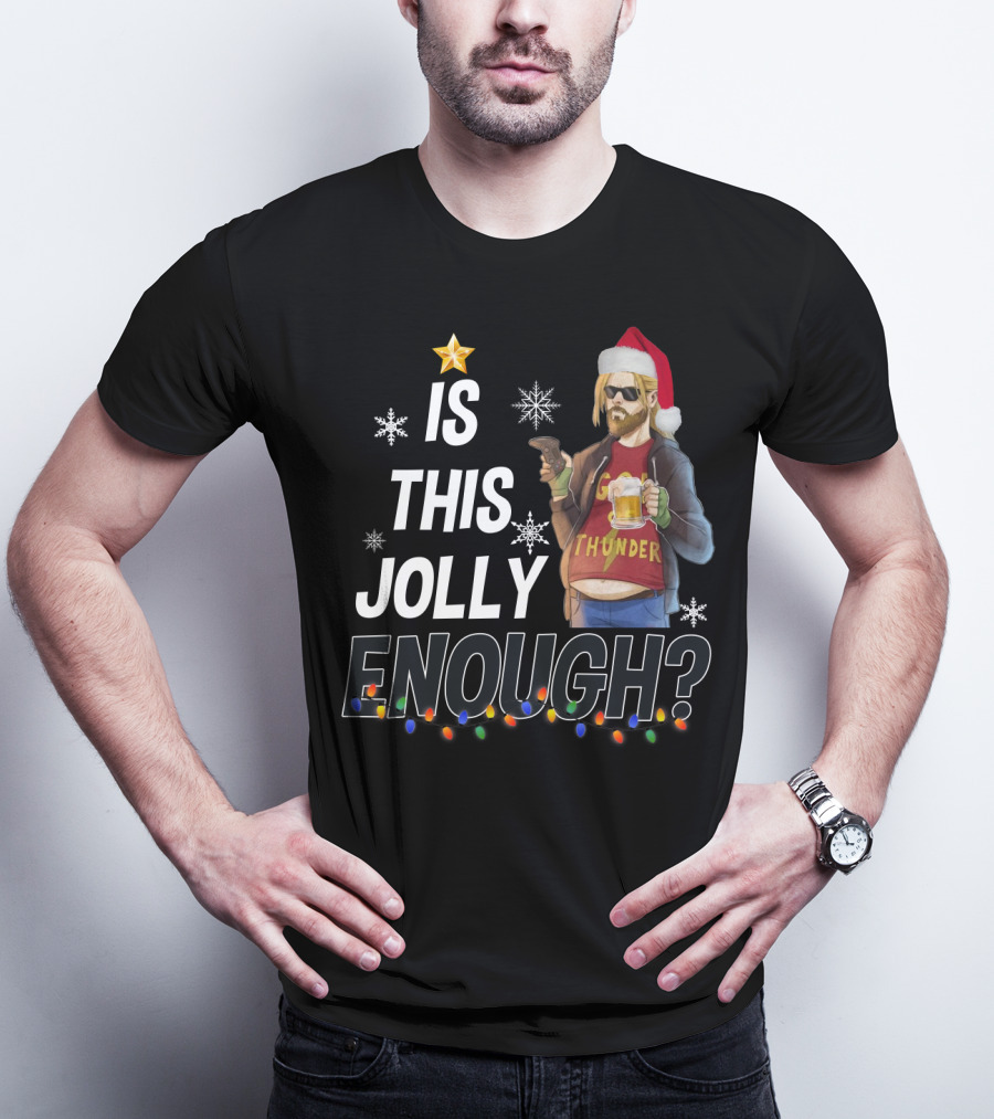 Is This Jolly Enough Thor Thunder Santa Hat Retro Holiday T-Shirt