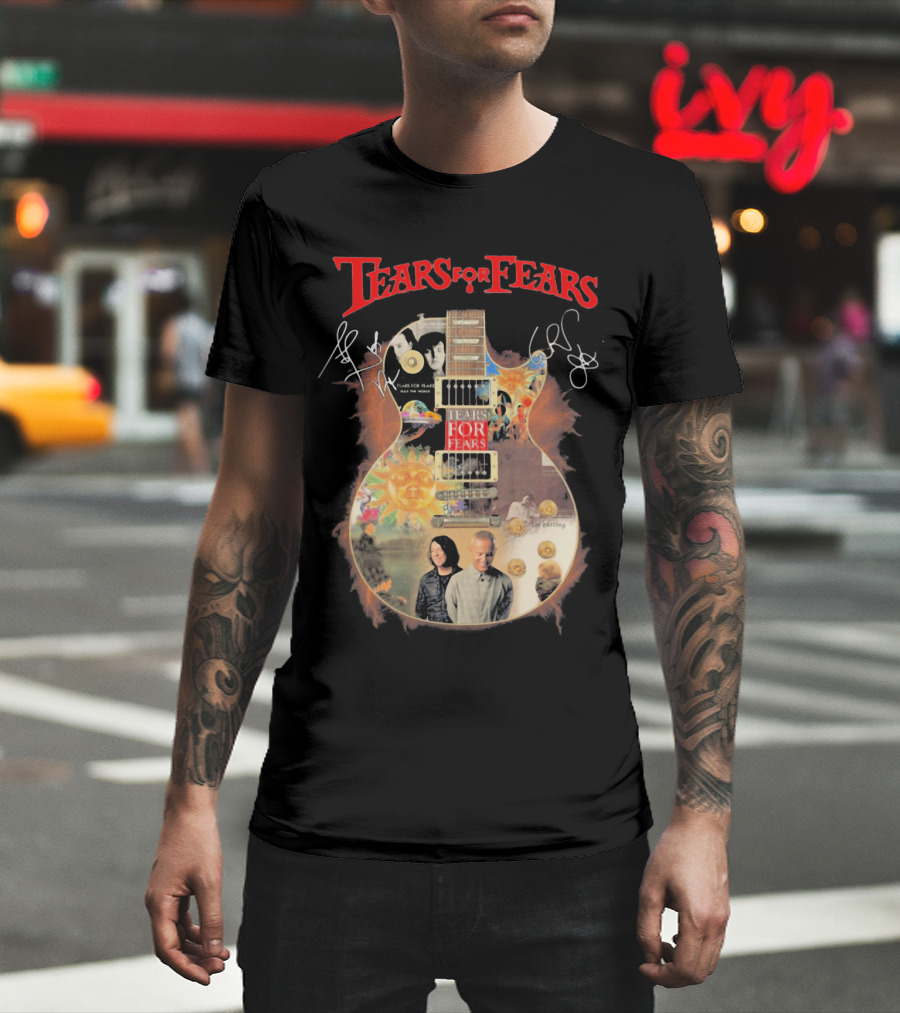 Tears For Fears Pop Rock Band Guitar Collage With And Band Members T-Shirt