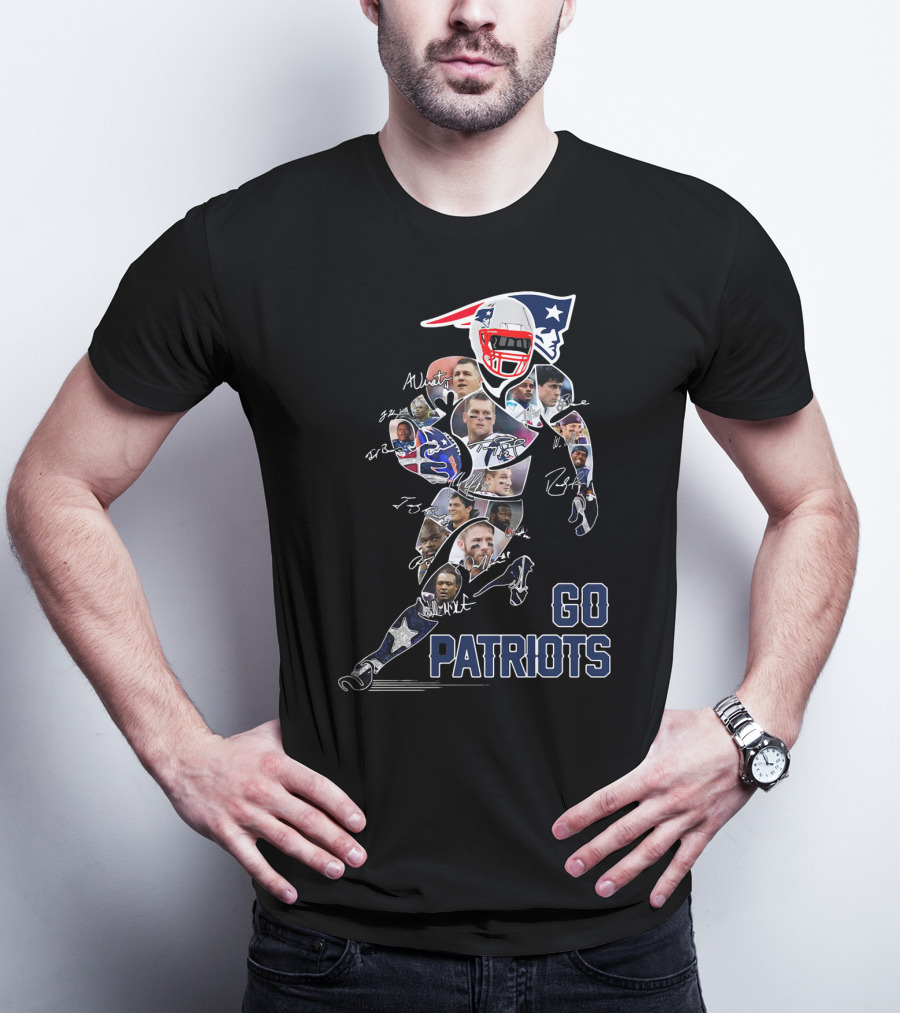 GO PATRIOTS New England Football Player Collage And Signatures T-Shirt
