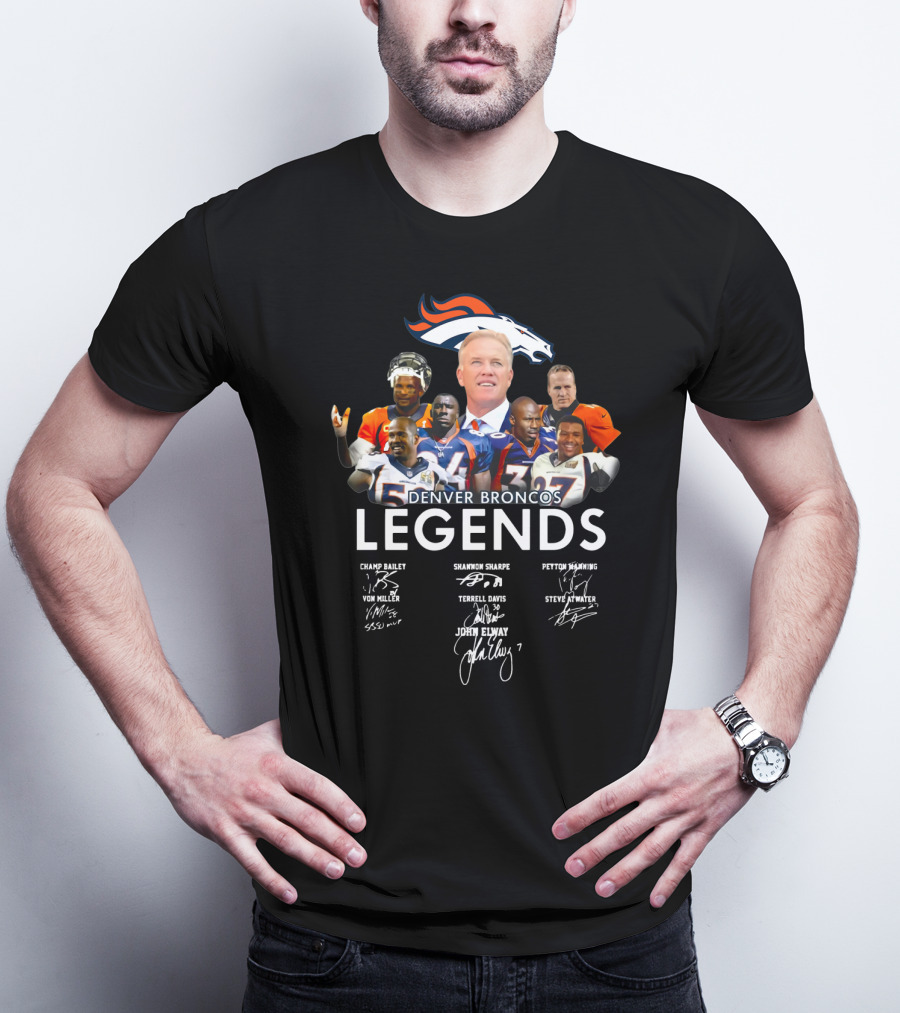 Denver Broncos Legends John Elway Peyton Manning Von Miller Terrell Davis Shannon Sharpe Steve Atwater Champ Bailey T-Shirt