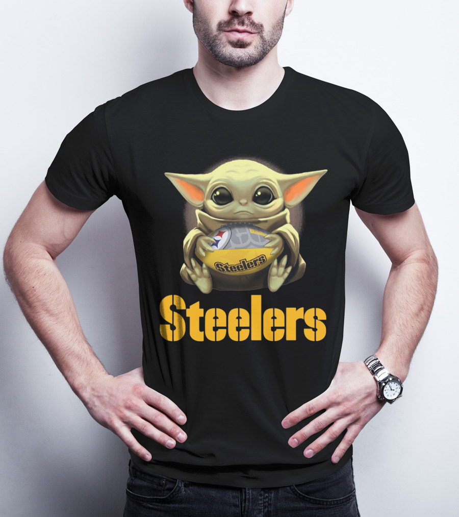 Baby Yoda Steelers Hug Football T-Shirt