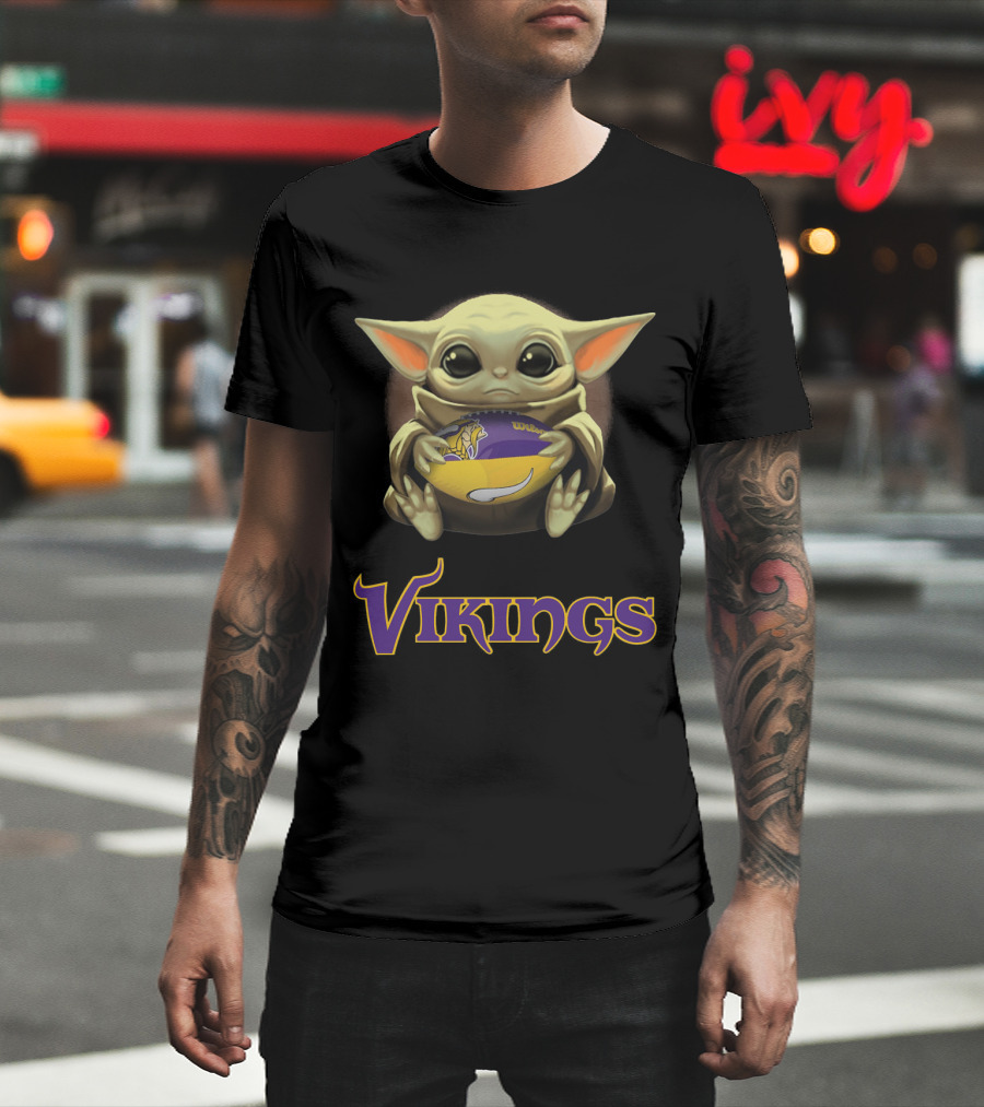 Baby Yoda With Minnesota Vikings Football T-Shirt