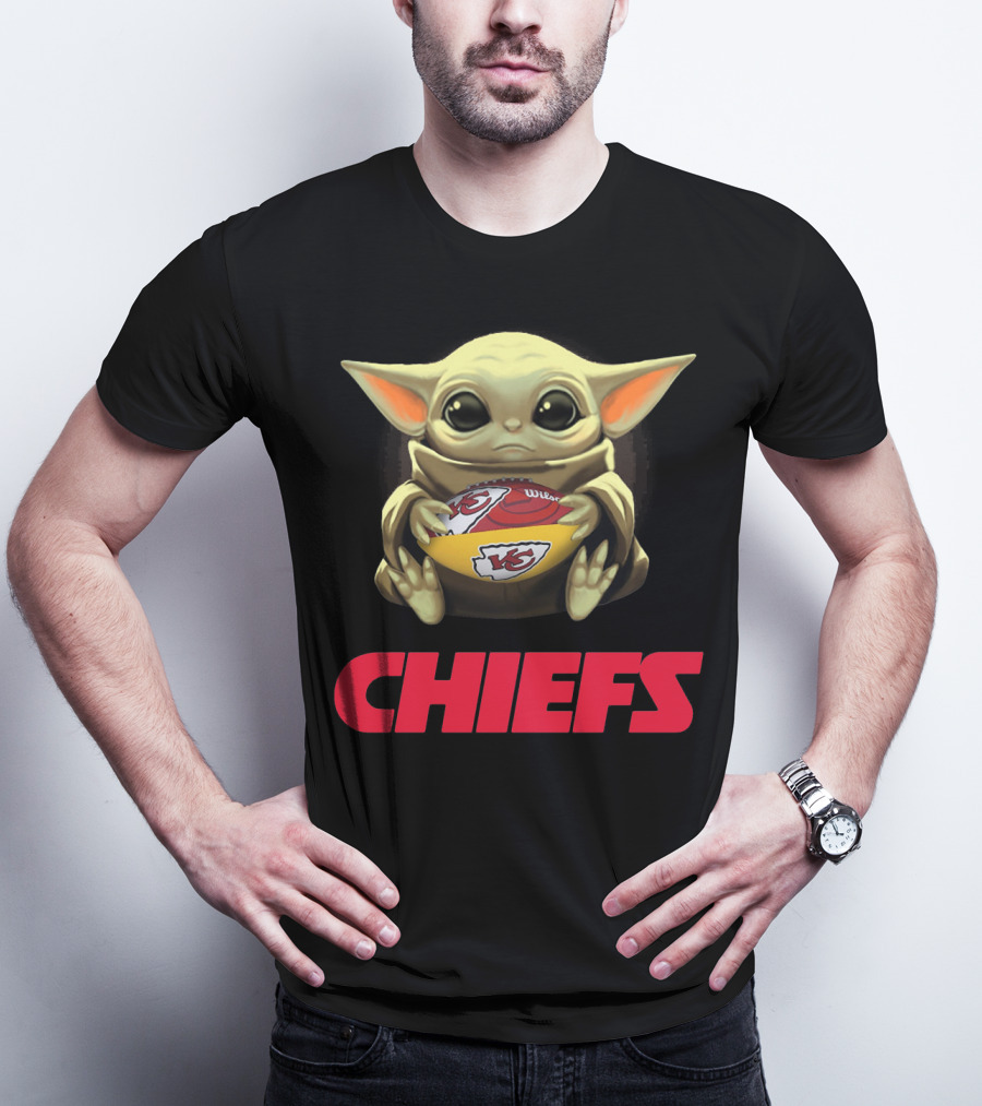 Baby Yoda Hugging Kansas City Chiefs Football T-Shirt