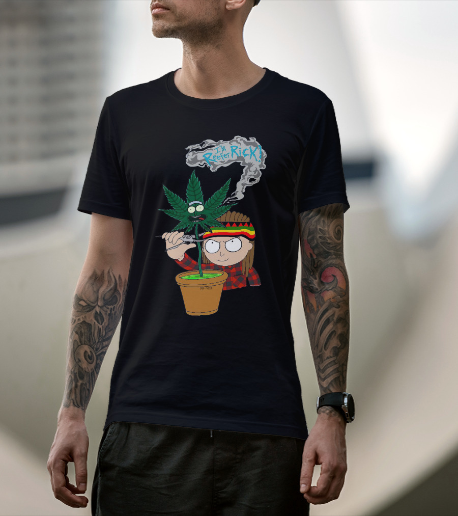 Morty I'm Reefer Rick Planter Rastafarian Style Smiling Face Smoking Plant T-Shirt
