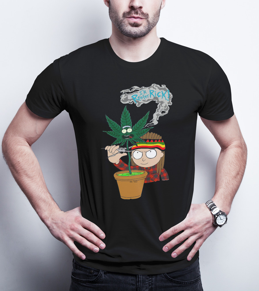 Morty I'm Reefer Rick Planter Rastafarian Style Smiling Face Smoking Plant T-Shirt
