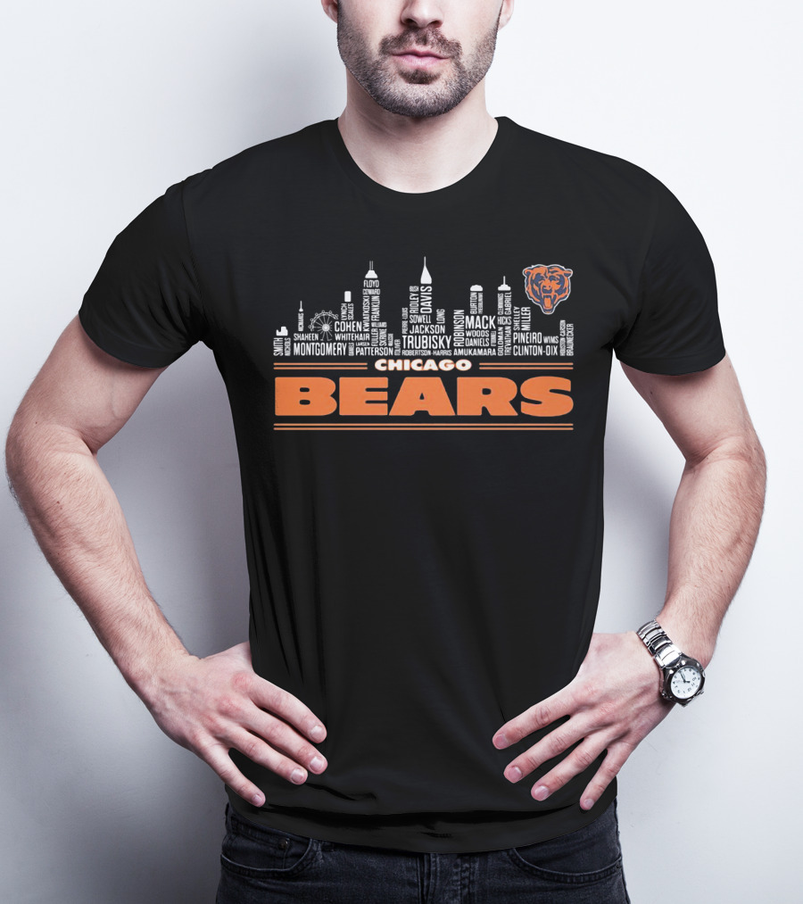 Chicago Bears City Skyline Team Players List T-Shirt