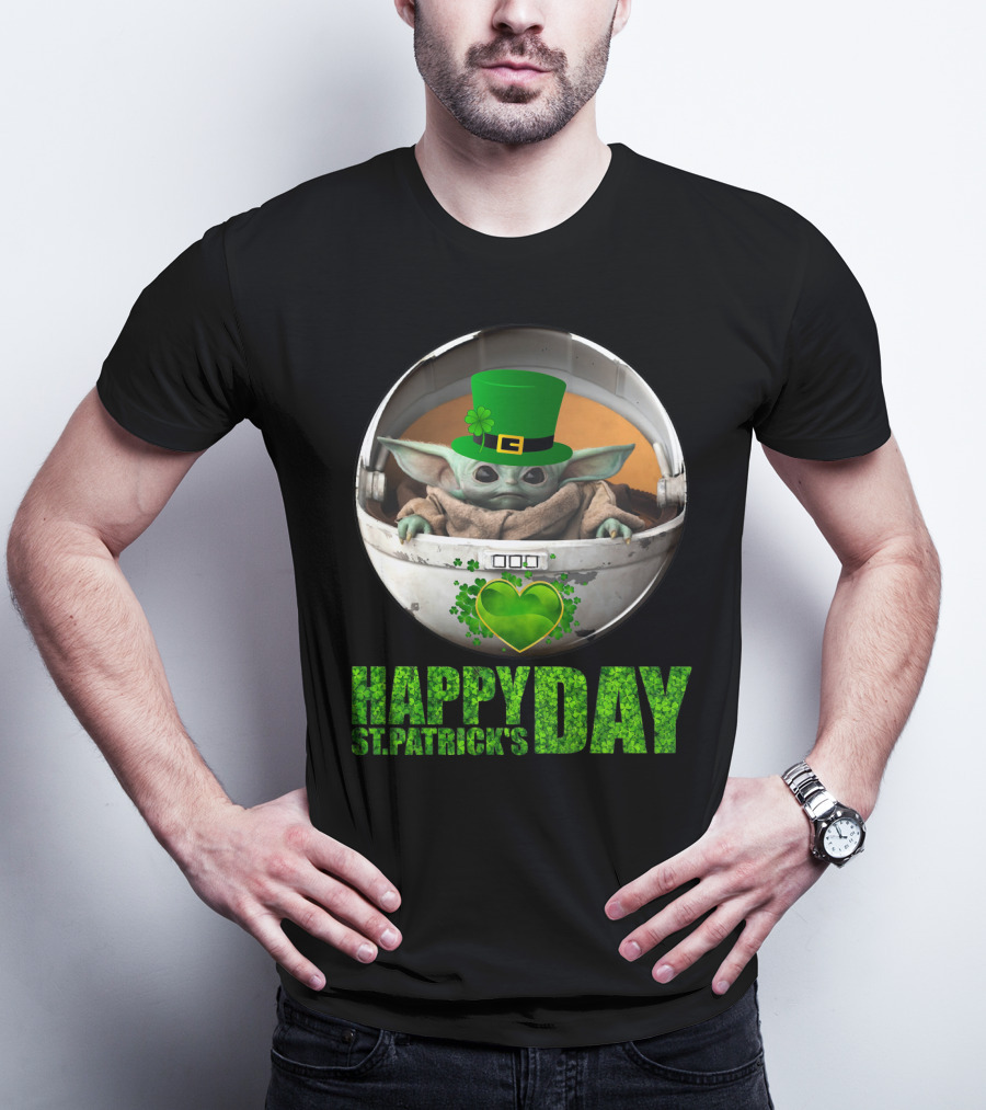HAPPY ST PATRICK'S DAY BABY YODA SHAMROCK HAT HEART T-Shirt