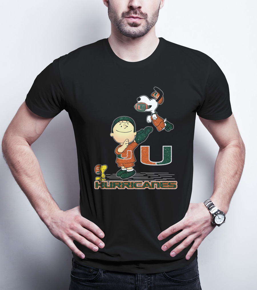 Snoopy And Woodstock Miami Hurricanes Football Team Enthusiasm T-Shirt