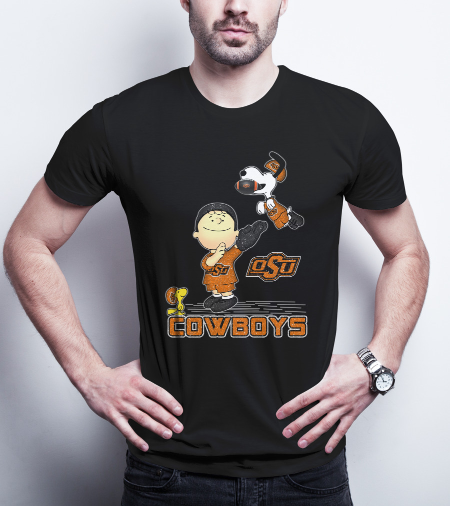 Snoopy OSU Oklahoma State Cowboys Football Charlie Brown Woodstock T-Shirt