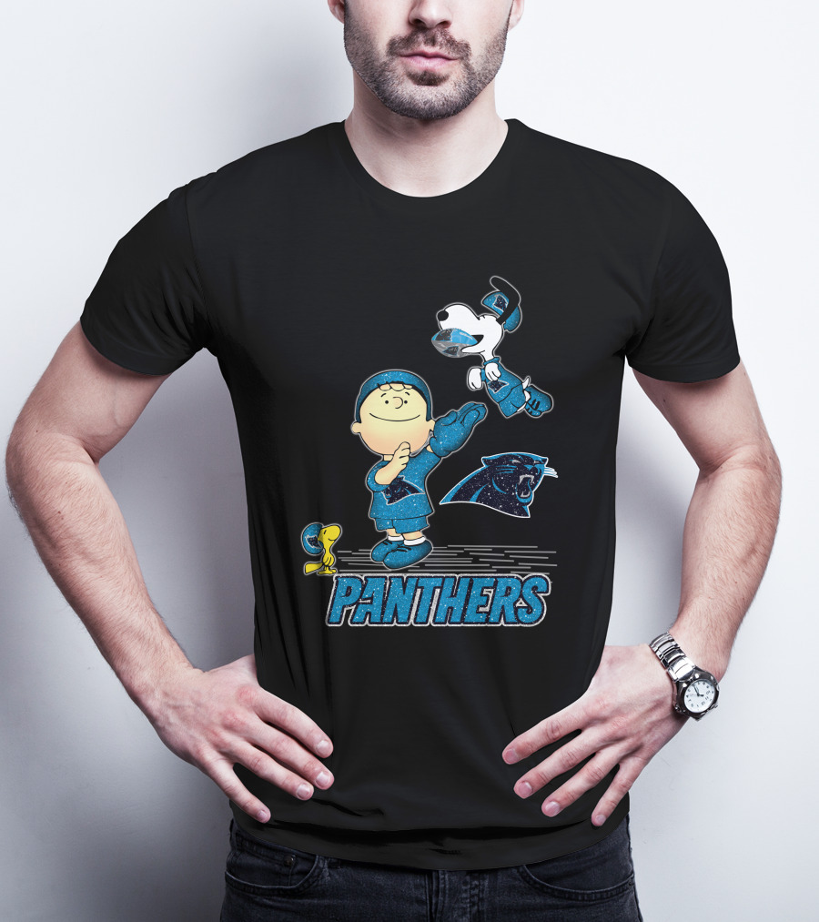 Snoopy And Woodstock Celebrate With Carolina Panthers Football Fun T-Shirt